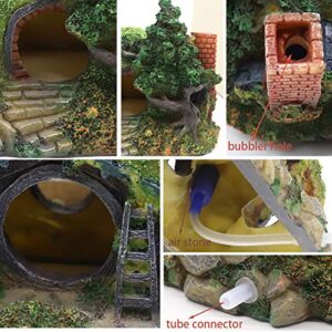 Ulifery Natural Aquarium Decoration Hobbit House Cave with Bubbler for Betta Hiding Reptile Hole House Shelter Fish Tank Ornament Rockery Landscaping Small