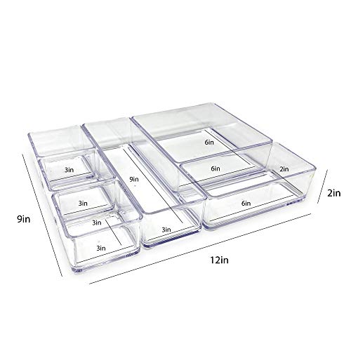 Isaac Jacobs 6-Tray Clear Acrylic Organizer Set, (Six Individual Trays), Multi-Purpose, Stackable Storage Solution for Makeup, Crafts, Desk, School, Office Supplies & More, for Bathroom, Kitchen