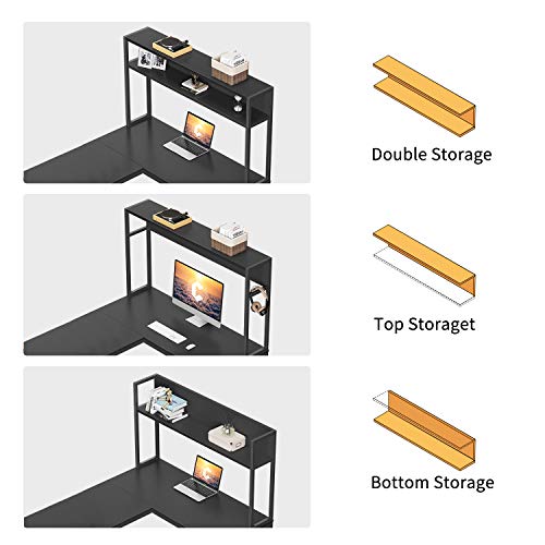 CubiCubi L-Shaped Desk with Hutch,59" Corner Computer Desk,Home Office Gaming Table Workstation with Storage Bookshelf,Dark Black