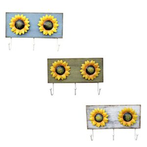 wood metal sunflower wall hook keys coats aprons utilities hook kitchen living room wall decor-(white,blue & green,set of 3)