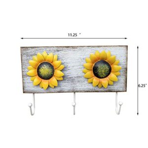 Wood Metal Sunflower Wall Hook Keys Coats Aprons Utilities Hook Kitchen Living Room Wall Decor-(White,Blue & Green,Set of 3)