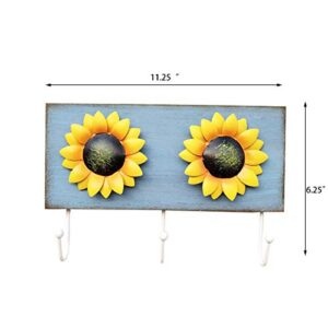 Wood Metal Sunflower Wall Hook Keys Coats Aprons Utilities Hook Kitchen Living Room Wall Decor-(White,Blue & Green,Set of 3)