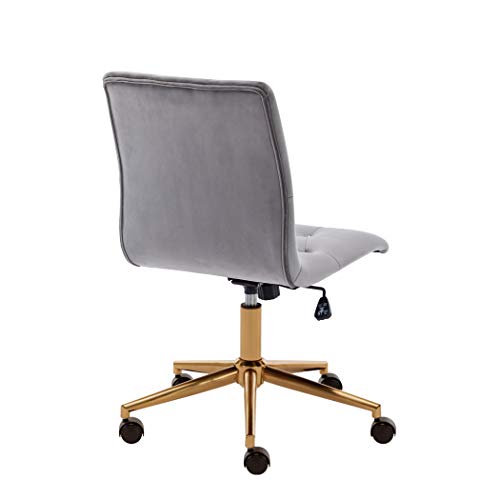 Duhome Armless Home Office Chair, Velvet Tufted Computer Rolling Desk Chair with Back,Adjustable Vanity Chair with Wheels,Grey