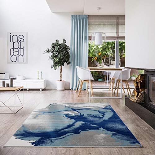 LUXE WEAVERS Victoria Collection 9163 Blue Modern Abstract Watercolor Stain Resistant Area Rug 5x7