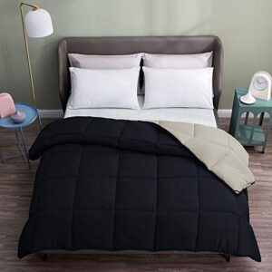 art demo reversible down alternative quilted comforter, hypoallergenic & lightweight for spring, duvet insert with corner tabs, twin size, black/grey