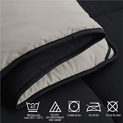 ART DEMO Reversible Down Alternative Quilted Comforter, Hypoallergenic & Lightweight for Spring, Duvet Insert with Corner Tabs, Twin Size, Black/Grey