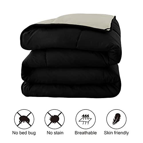 ART DEMO Reversible Down Alternative Quilted Comforter, Hypoallergenic & Lightweight for Spring, Duvet Insert with Corner Tabs, Twin Size, Black/Grey