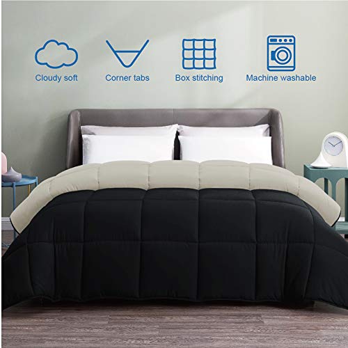 ART DEMO Reversible Down Alternative Quilted Comforter, Hypoallergenic & Lightweight for Spring, Duvet Insert with Corner Tabs, Twin Size, Black/Grey