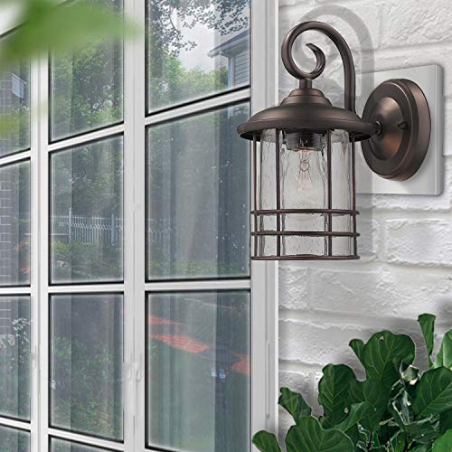 MICSIU Outdoor Wall Lantern 1-Light 2 Pack Exterior Wall Sconce Lamp Porch Light Fixture Waterproof with Clear Seedy Glass,Oil Rubbed Bronze for Entryway, House, Patio,Garage,Doorway