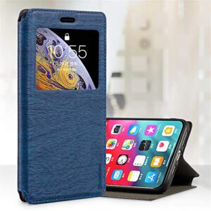 Samsung Galaxy Xcover Pro G715F Case, Wood Grain Leather Case with Card Holder and Window, Magnetic Flip Cover for Samsung Galaxy J7 Max G615F (Blue)