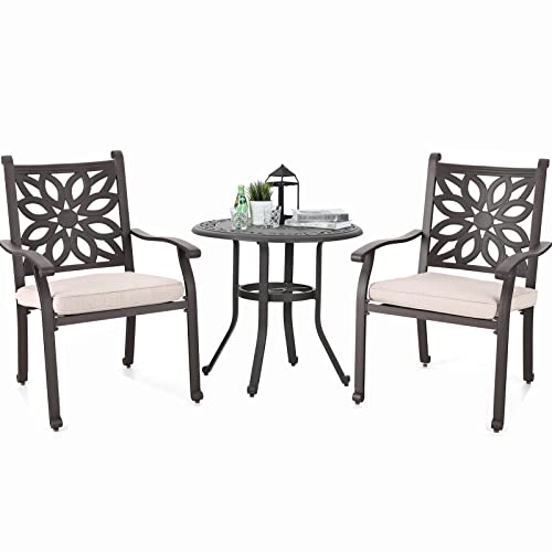 Sophia & William Patio 3 Pieces Cast Aluminum Bistro Bar Set with 2 Chairs and 1 Round Table, Outdoor Dining Conversation Furniture with 1.97" Umbrella Hole, Antique Bronze