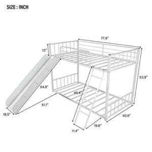 Metal Loft Bunk Bed with Slide and Ladder, Multifunctional Design, with Safety Guard Rails for Kids Teens Adults/Easy to Assemble/No Box Spring Required (White)