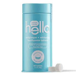 hello antiplaque & teeth whitening eco friendly travel toothpaste tablets, natural peppermint flavor, fluoride free, tsa compliant, vegan, sls free, plastic-free, 60 tablets