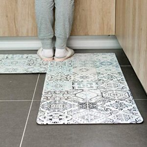 Kitchen Mat Set, Anti Fatigue Set of 2 Waterproof Cushioned Soft Kitchen Rugs Non-Slip Back Comfort Floor Mats Washable Oil Proof Doormat Bathroom Runner Area Rug Carpet