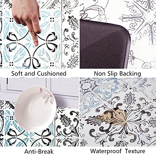 Kitchen Mat Set, Anti Fatigue Set of 2 Waterproof Cushioned Soft Kitchen Rugs Non-Slip Back Comfort Floor Mats Washable Oil Proof Doormat Bathroom Runner Area Rug Carpet