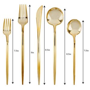 Novelty Modern Flatware, Cutlery, Disposable Plastic Dinner forks Luxury Gold 64 Count