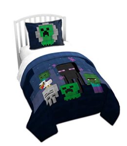 jay franco minecraft bad night full/queen quilt & sham set - super soft kids bedding features creeper & enderman - fade resistant microfiber