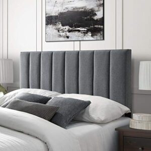 dg casa sierra tufted upholstered vertical channel adjustable height headboard, queen size in gray polyester blend fabric