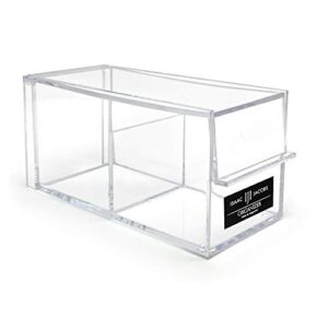 isaac jacobs 2-compartment rectangular clear acrylic organizer with lid (6.75" l x 3" w x 3.25" h), tea bag holder, multi-sectional tray, stackable, storage box, for kitchen, bathroom, office & more