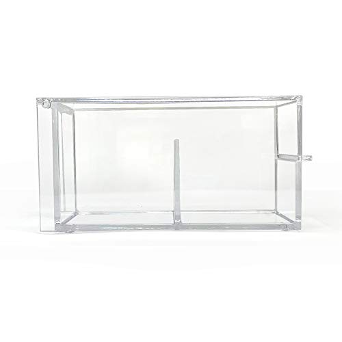 Isaac Jacobs 2-Compartment Rectangular Clear Acrylic Organizer with Lid (6.75" L x 3" W x 3.25" H), Tea Bag Holder, Multi-Sectional Tray, Stackable, Storage Box, for Kitchen, Bathroom, Office & More