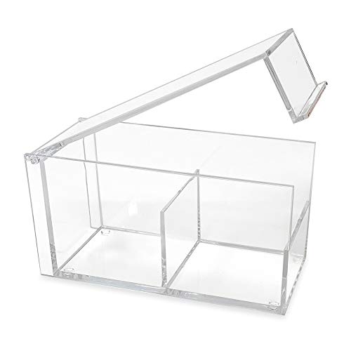 Isaac Jacobs 2-Compartment Rectangular Clear Acrylic Organizer with Lid (6.75" L x 3" W x 3.25" H), Tea Bag Holder, Multi-Sectional Tray, Stackable, Storage Box, for Kitchen, Bathroom, Office & More