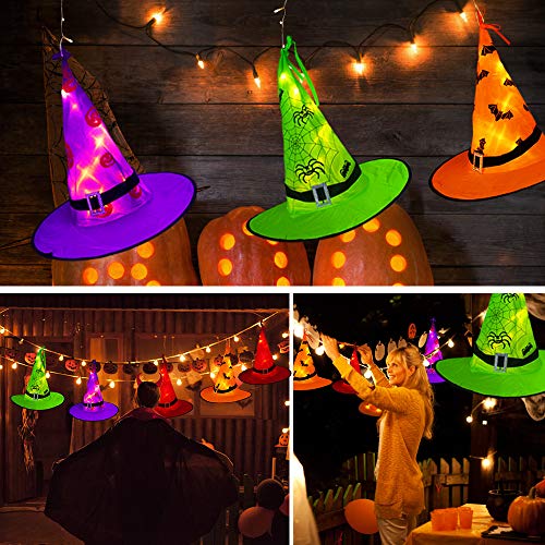 Tcamp Halloween Decorations Outdoor Lighted Witch Hats Lights, 8Pcs Hanging Glowing Witch Hats with 44ft 104LED Halloween Lights String for Indoor, Outdoor, Yard, Tree Decor (8 Lighting Modes