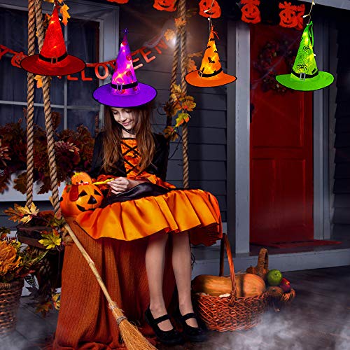 Tcamp Halloween Decorations Outdoor Lighted Witch Hats Lights, 8Pcs Hanging Glowing Witch Hats with 44ft 104LED Halloween Lights String for Indoor, Outdoor, Yard, Tree Decor (8 Lighting Modes