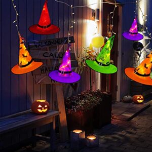 Tcamp Halloween Decorations Outdoor Lighted Witch Hats Lights, 8Pcs Hanging Glowing Witch Hats with 44ft 104LED Halloween Lights String for Indoor, Outdoor, Yard, Tree Decor (8 Lighting Modes