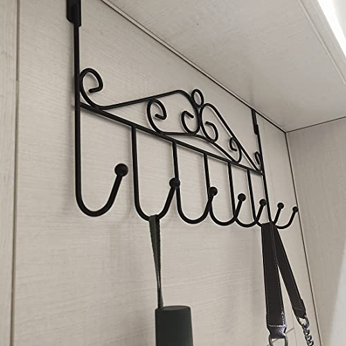 Eywlwaar Black Over The Door Hook-7 Hooks, All-Iron Heavy Duty Door Clothes Coat Hook (Black)