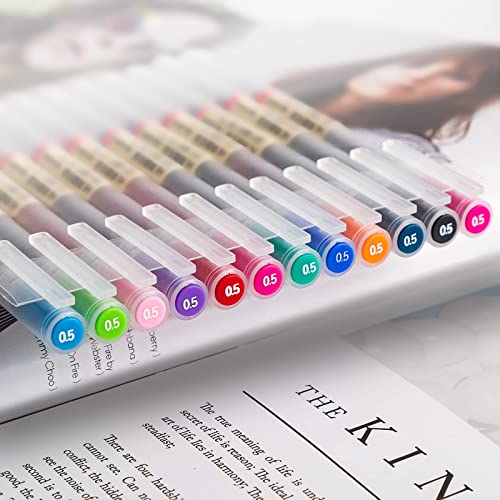 BEIWO Premium Gel Ink Ball Point Pen, [0.5mm] Fine Point Color Pens, Smooth Writing Gel Pen for Office School Stationery Supply (12 ct/Colorful)