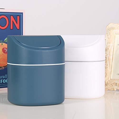 Sheebo Modern Plastic Mini Trash Can with Lid Wastebasket for Bathroom Vanity, Desktop, Tabletop or Coffee Table - Dispose of Cotton Rounds, Makeup Sponges, Tissues; 2 Liter (Square Swing - White)