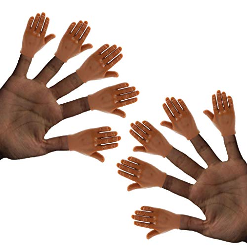 Daily Portable Dark Skin Tone Tiny Finger Hands 10 Pack - Little Finger Puppets, Mini Rubber Flat Hand, Miniature Small Hand Puppet Prank from Tiktok - 5 Left and Right Finger Hands