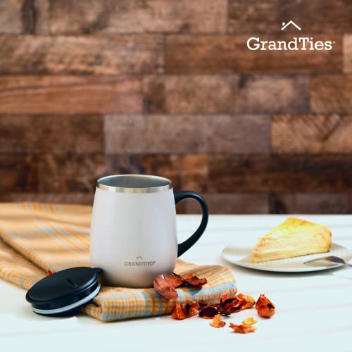 GRANDTIES Insulated Coffee Mug with Handle - Sliding Lid for Splash-Proof 16 oz Wine Glass Shape Thermos Tumbler with Double Walled Vacuum Stainless Steel to Keeps Beverages Hot or Cold - Pearl