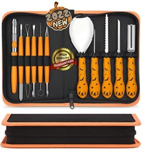 upgraded 12 pcs pumpkin carving kit tools for kids & adults with carrying case, heavy duty safe stainless steel pumpkin carving knife knives carver set professional for halloween decorations