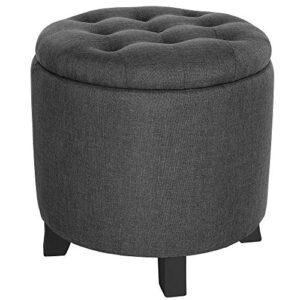 songmics round storage ottoman, footstool, shoe bench, extra seat, solid wood legs, buttons decoration, holds up to 220 lb, 17.7" x 17.7", pre-assembled