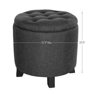 SONGMICS Round Storage Ottoman, Footstool, Shoe Bench, Extra Seat, Solid Wood Legs, Buttons Decoration, Holds up to 220 lb, 17.7" x 17.7", Pre-assembled