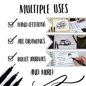 Craft 'n' Beyond Calligraphy Brush Pens Pack of 3 Small, Medium and Large Markers for Hand Lettering, Art Drawing, Sketching, Scrapbooking, Journaling - Beginner Kit with Fadeproof Black Ink