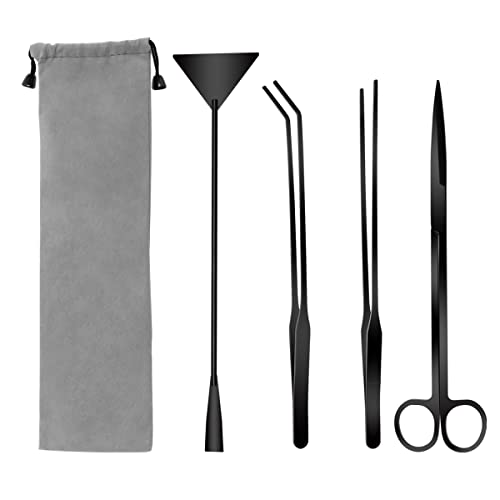 Catcan Quarium Aquascape Tools Kits, 4 in 1 Anti-Rust Aquatic Plant Aquascaping Tool Stainless Steel Black Tweezers Scissors Spatula for Aquarium Tank Clean Fish Tank Aquascape Tools Sets (Black)