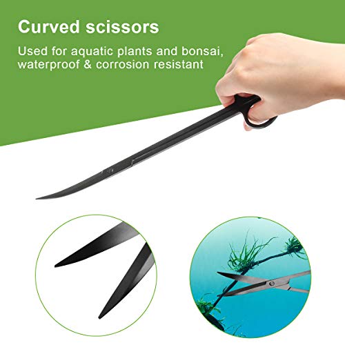 Catcan Quarium Aquascape Tools Kits, 4 in 1 Anti-Rust Aquatic Plant Aquascaping Tool Stainless Steel Black Tweezers Scissors Spatula for Aquarium Tank Clean Fish Tank Aquascape Tools Sets (Black)