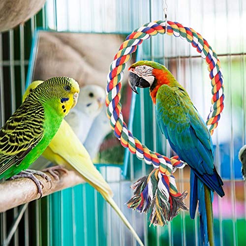 Bird Rope Toy，Round Circle Rings Colorful Cotton Rope Swing Toy Pet Bird Standing Playing Chewing Perches Loop for Parrot Parakeet Bungee Canary Cockatiel Lovebirds