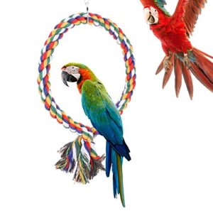 Bird Rope Toy，Round Circle Rings Colorful Cotton Rope Swing Toy Pet Bird Standing Playing Chewing Perches Loop for Parrot Parakeet Bungee Canary Cockatiel Lovebirds