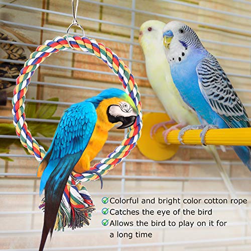 Bird Rope Toy，Round Circle Rings Colorful Cotton Rope Swing Toy Pet Bird Standing Playing Chewing Perches Loop for Parrot Parakeet Bungee Canary Cockatiel Lovebirds