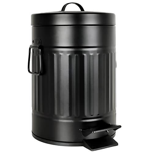 Autumn Alley Farmhouse Bathroom Trash Can - Black Bathroom Trash Can with Lid and Pedal for Rustic Bathroom, Farmhouse Kitchen Trash Can, Country Home Décor, 5L, 1.3 Gallon, Matte Black