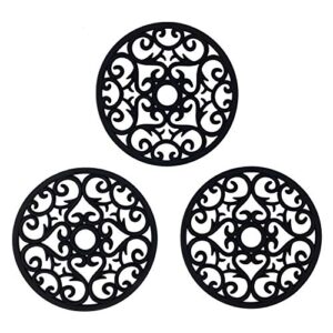 makerstep silicone trivet mat 3 set in heart design trivets. hot pan holder hot pads for countertop & table. non slip, serving dishes plates. dishwasher safe, heat resistant kitchen gadgets, black