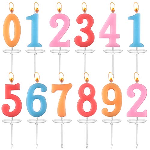 12 Pieces Birthday Number Candle Cake Numeral Candles Christmas New Year Rainbow 0 - 9 Cake Topper Decoration for Birthday, Party, Wedding, Celebration, 10 Pieces of 0 - 9 and Extra 2 Pieces of 1, 2