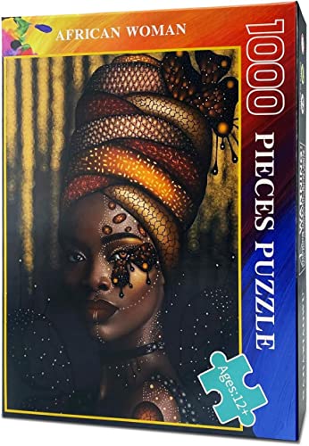 1000 Pieces Adult Wooden Puzzle African Woman Art Display Pattern DIY Puzzle Home Decoration for Friends…