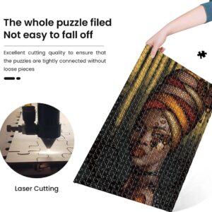 1000 Pieces Adult Wooden Puzzle African Woman Art Display Pattern DIY Puzzle Home Decoration for Friends…