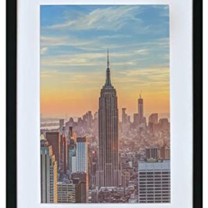 Frame Amo Black 16x24 Picture Frame, 11.5x17.5 White Mat Opening for 12x18 Image, 1 Inch Border, Acrylic Front