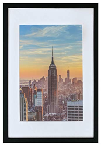 Frame Amo Black 16x24 Picture Frame, 11.5x17.5 White Mat Opening for 12x18 Image, 1 Inch Border, Acrylic Front