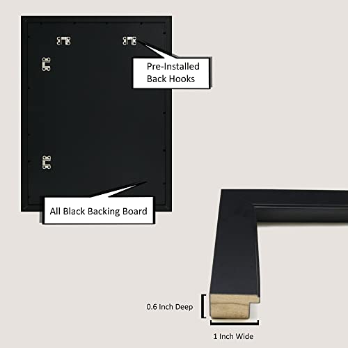 Frame Amo Black 16x24 Picture Frame, 11.5x17.5 White Mat Opening for 12x18 Image, 1 Inch Border, Acrylic Front